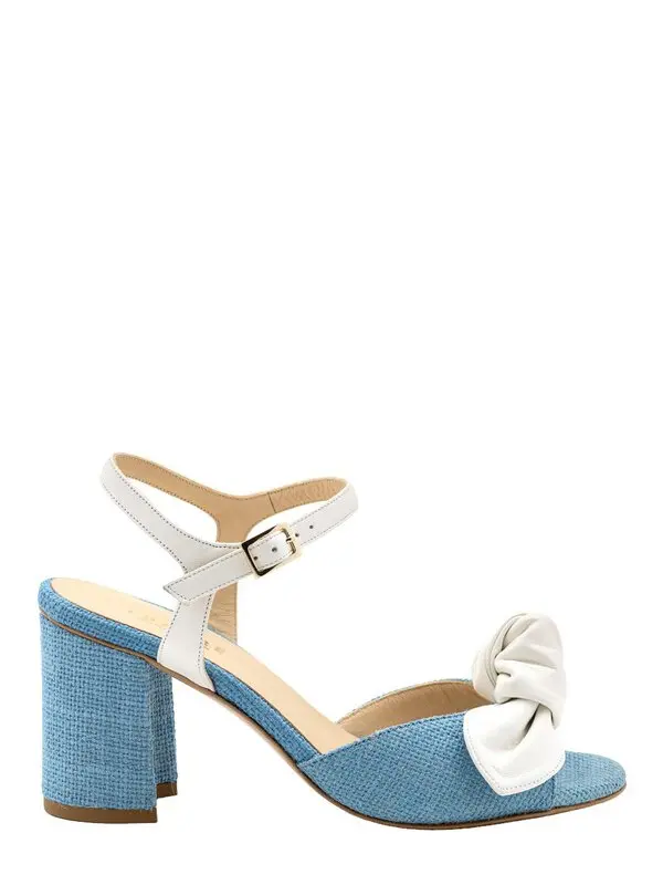 Lukure Bonbon Collection Woven Canvas And Leather Sandals With Bow Detailing - White Azzurro