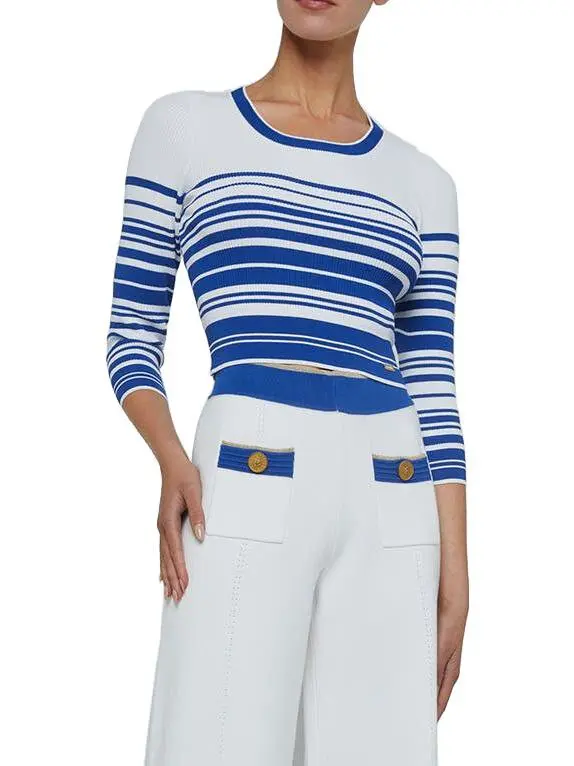 L'Agence Yukio Striped Ribbed Sweater - White/navy