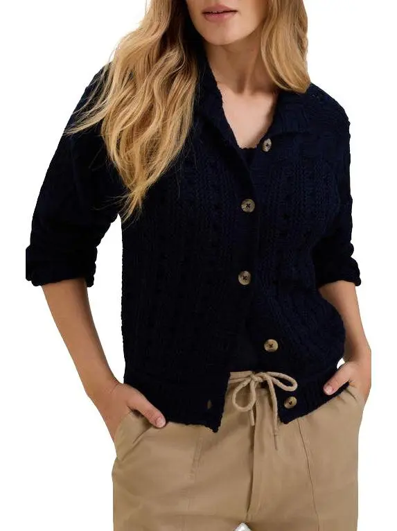 NZ BY NIC AND ZOE Cable Knit Point Collar Cardigan - Dark Indigo