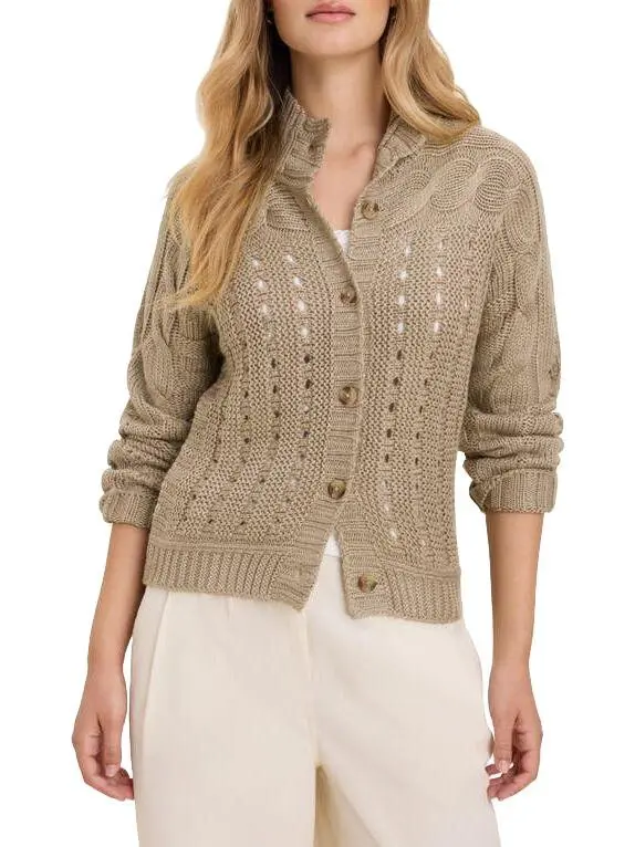 NZ BY NIC AND ZOE Cable Knit Point Collar Cardigan - Malt