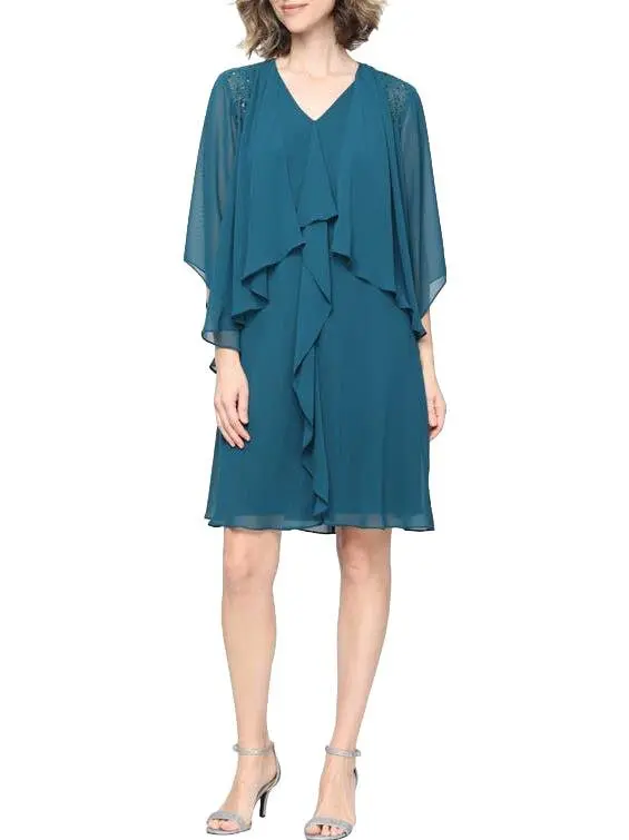 SL FASHIONS Chiffon Sleeveless Dress With Beaded Jacket - Mallard