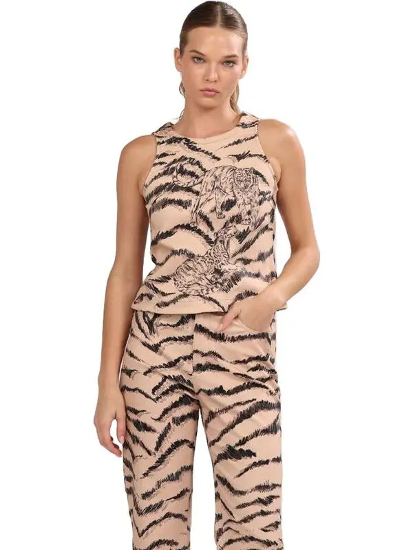 Las Surenas Feline Print Denim Tank Top - Pink