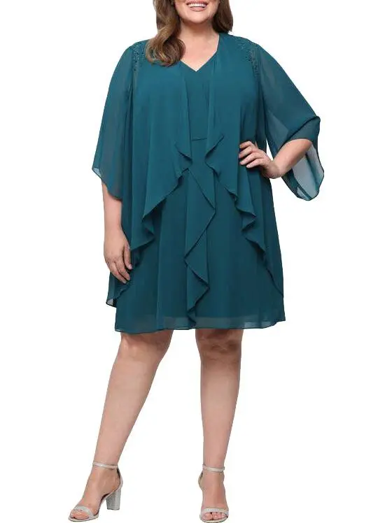 SL FASHIONS Chiffon Sleeveless Dress With Beaded Jacket - Mallard