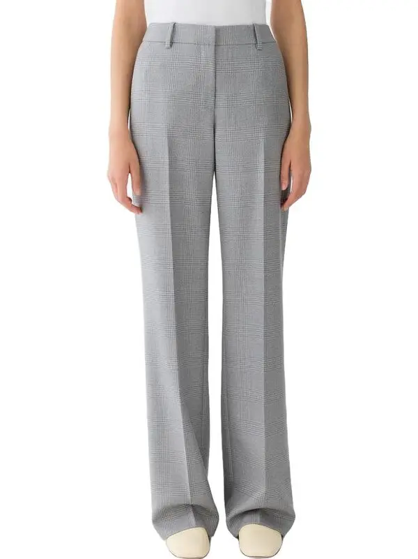 Lafayette 148 New York Glen Plaid Wool Trousers - Nickel Multi