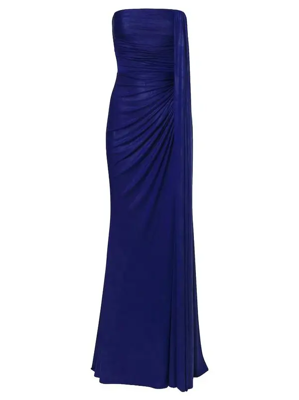 Elie Saab Draped Coated Jersey Bustier Gown - Blue