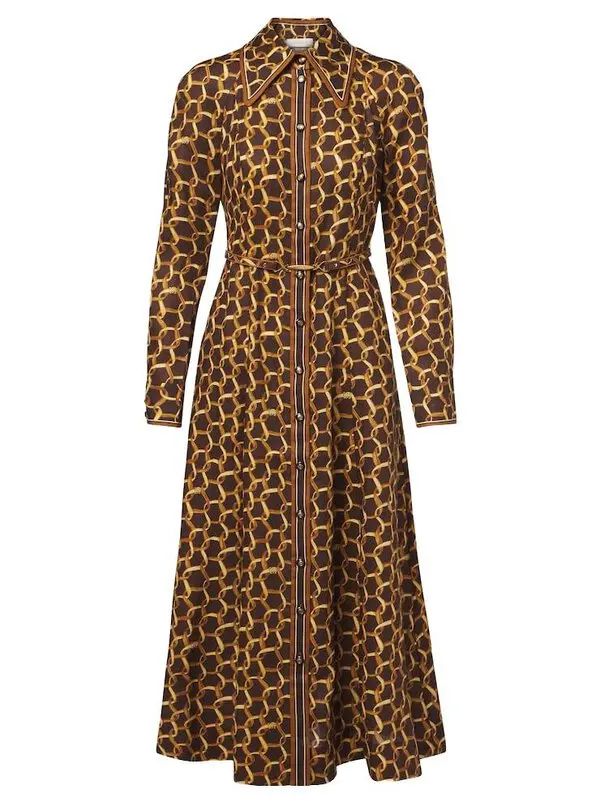 Zimmermann Belted Printed Linen Shirt Dress - Brown