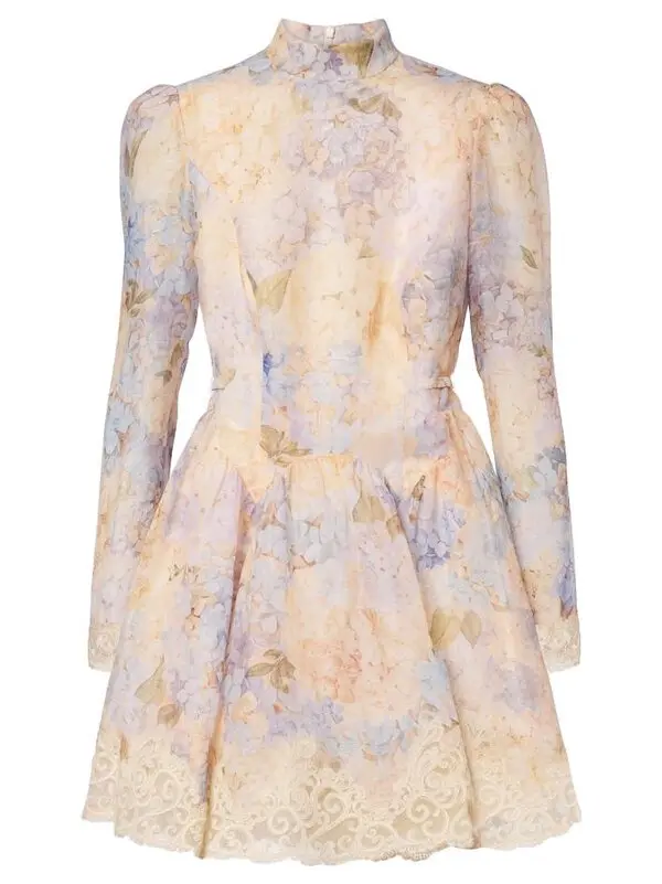 Zimmermann Valiant Floral Linen And Silk Mini Dress - Blue