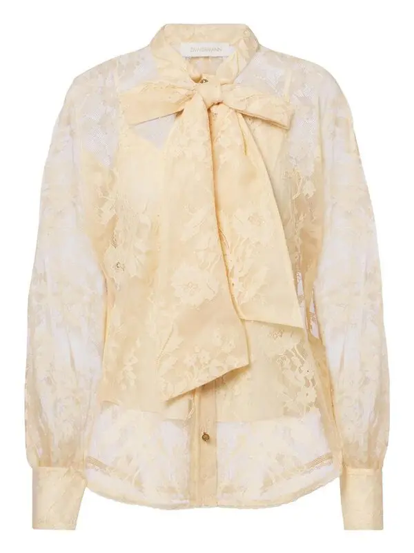 Zimmermann Valiant Tie-neck Lace Blouse - Beige