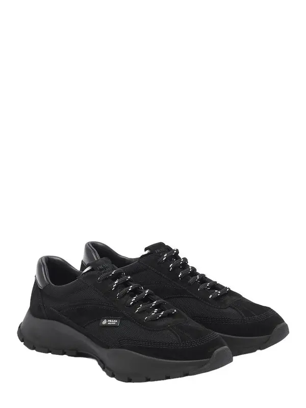 Prada Suede And Fabric Lace-up Sneakers - Black