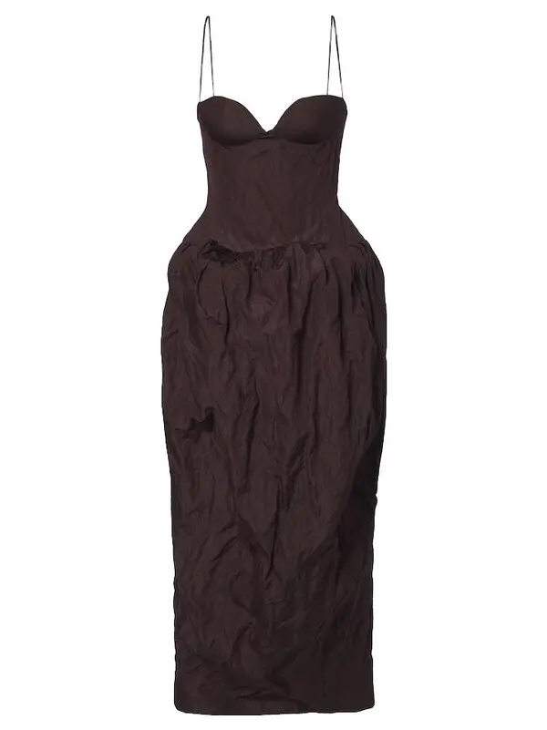 Magda Butrym Gathered Cotton-blend Bustier Dress - Brown
