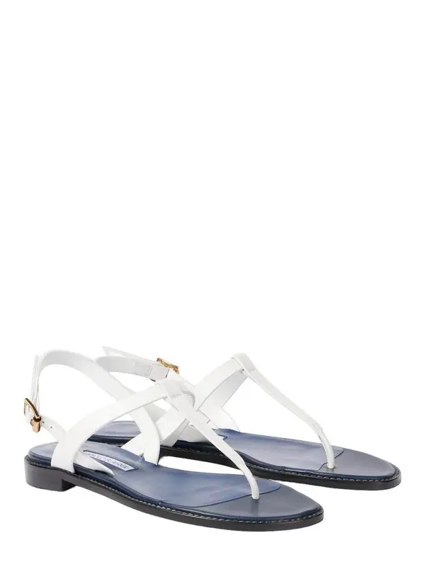 Manolo Blahnik Hata Leather Thong Sandals - White