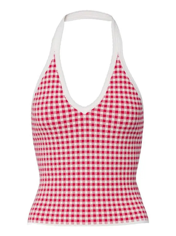 Posse Micah Gingham Halterneck Top - Red