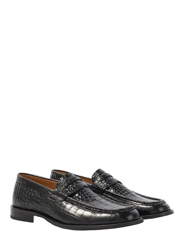 Our Legacy Licorice Croc Bull Hide Leather Penny Loafers - Black