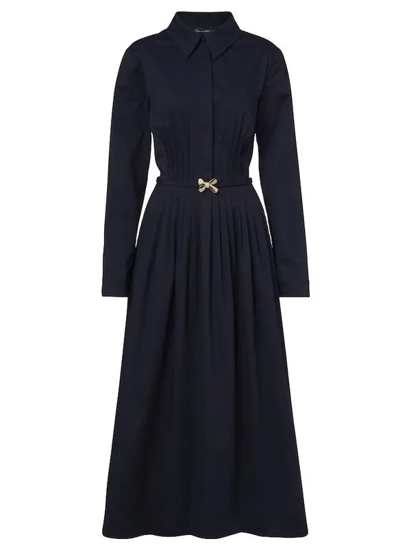 Oscar De La Renta Belted Embellished Cotton Shirt Dress - Blue