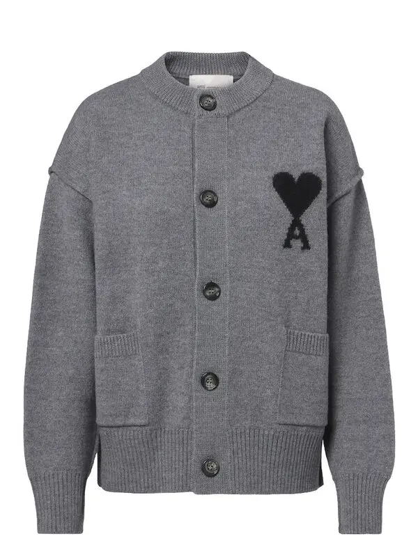 AMI Paris De Coeur Wool Cardigan - Grey