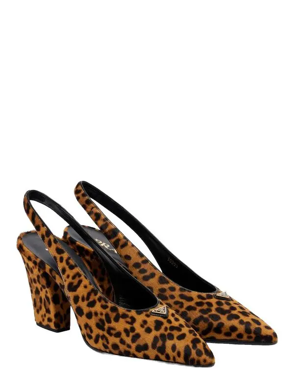 Prada Leopard-print Calf Hair Slingback Pumps - Brown