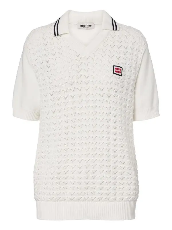 Miu Miu Open-knit Cotton Polo Shirt - White