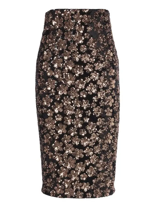 Max Mara Floral Sequined Midi Skirt - Brown