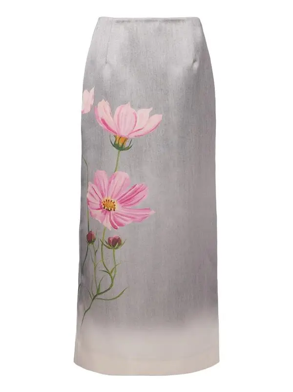 Oscar De La Renta Floral Midi Skirt - Grey