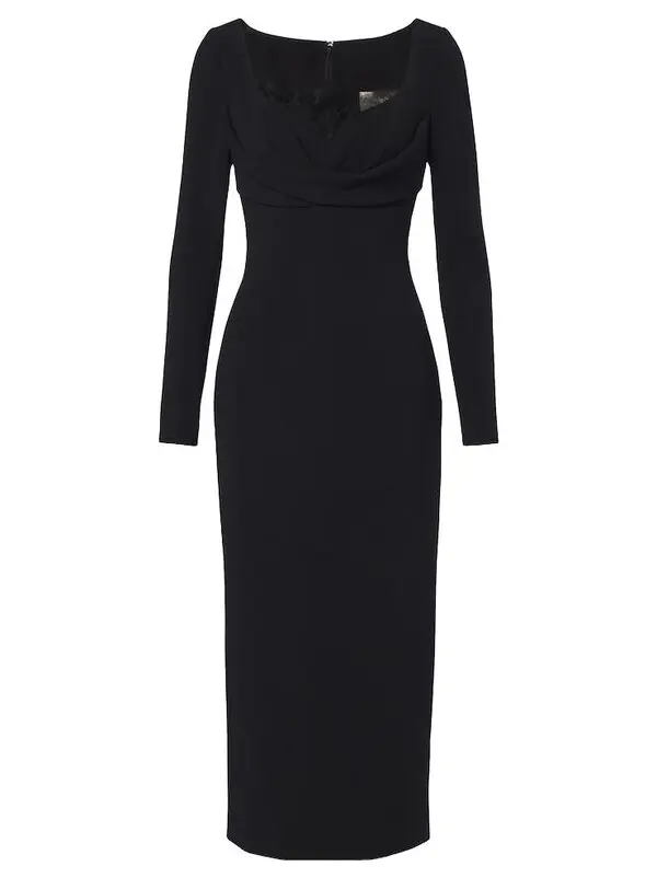 Elie Saab Draped Lace-trimmed Cady Midi Dress - Black