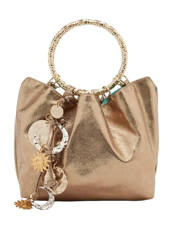 AQUAZZURA Night Stars Metallic Leather Bucket Bag - Gold