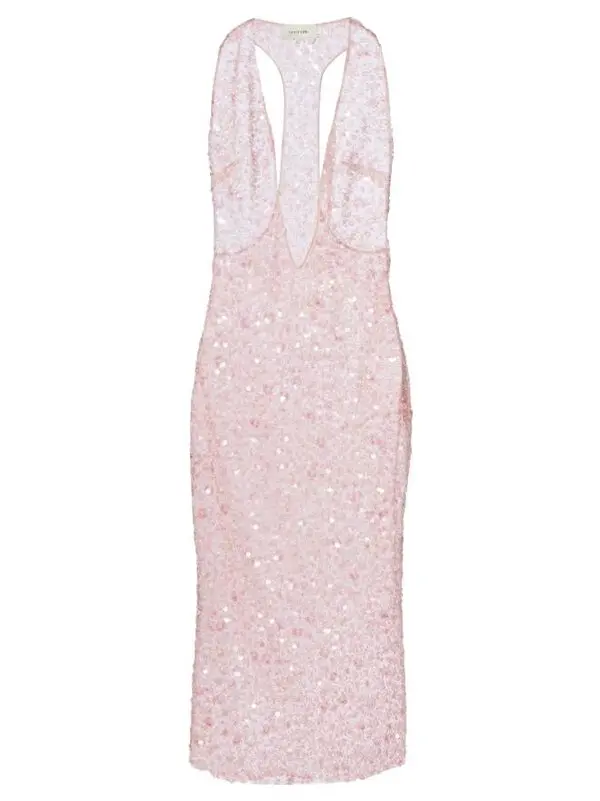 THE NEW ARRIVALS ILKYAZ OZEL Olympia Sequined Silk Midi Dress - Pink