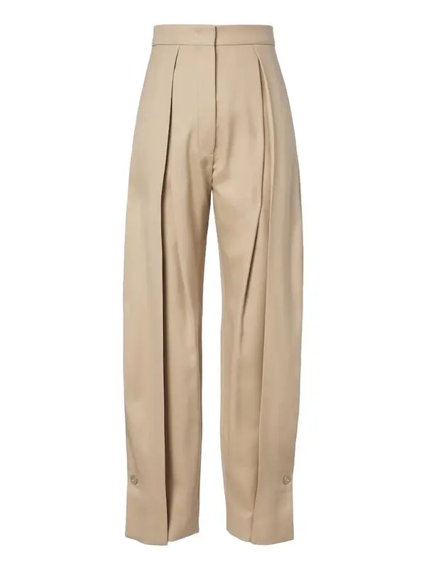Sportmax Pleated Cotton-blend Wide-leg Pants - Beige