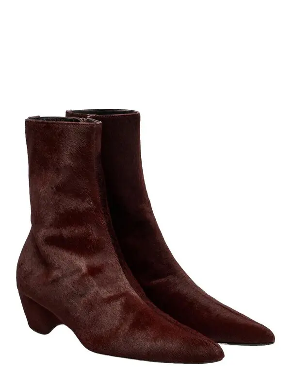 Khaite Sybil Calf Hair Ankle Boots - Burgundy