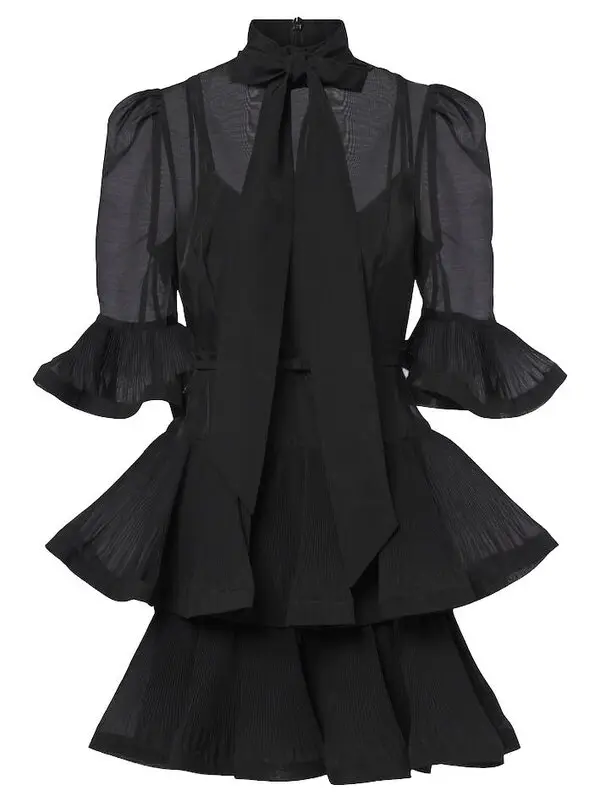 Zimmermann Pleated Tie-neck Minidress - Black