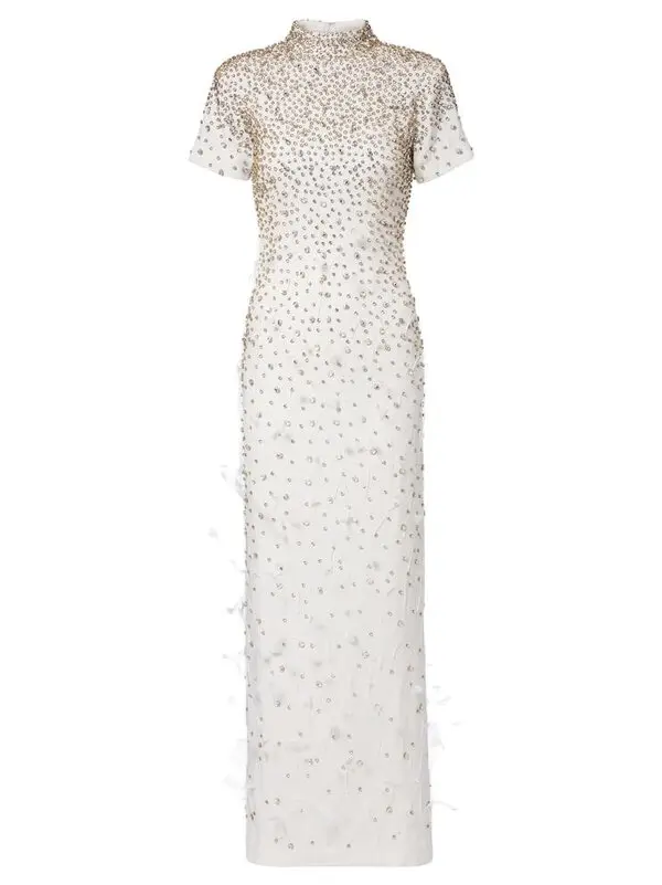 LA FUORI Là Fuori Seraphina Embellished Feather-trimmed Gown - White