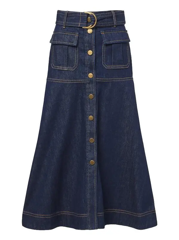 Zimmermann Belted Denim Midi Skirt - Blue