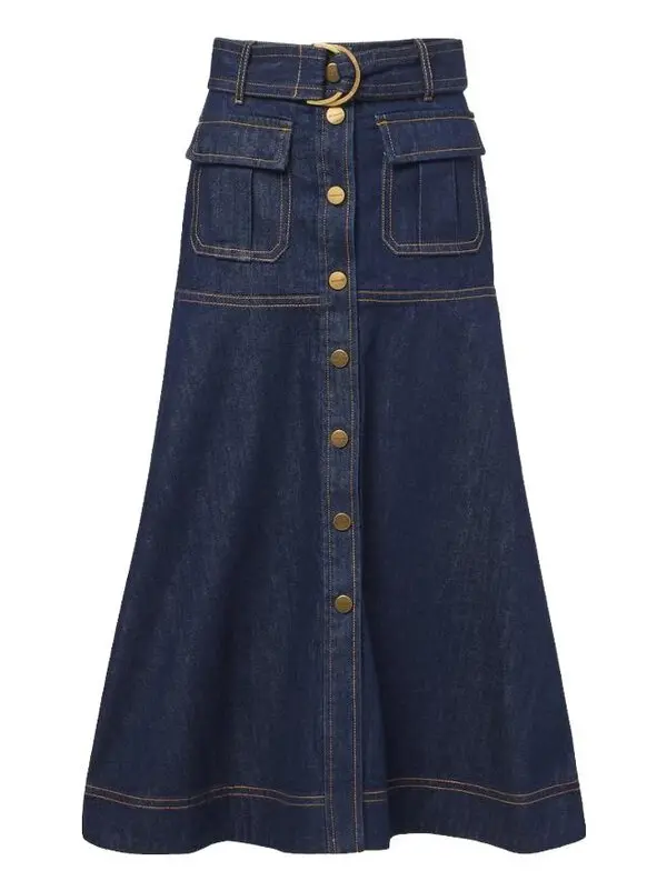 Zimmermann Belted Denim Midi Skirt - Blue