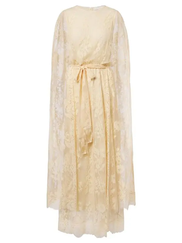 Zimmermann Valiant Caped Lace Maxi Dress - Beige