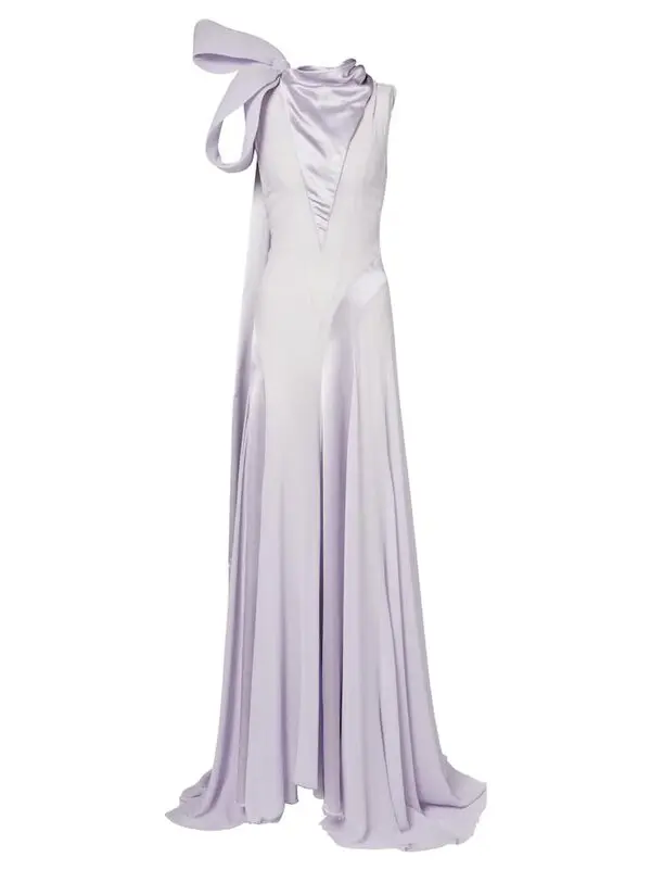 Alexander McQueen Bow-detail Satin-paneled Silk Gown - Purple