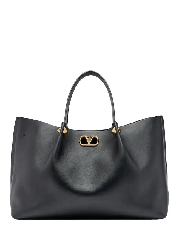 Valentino Garavani Vlogo Signature Leather Tote Bag - Black