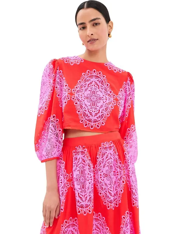 Borgo De Nor Rhea Lace Top - Red/pink