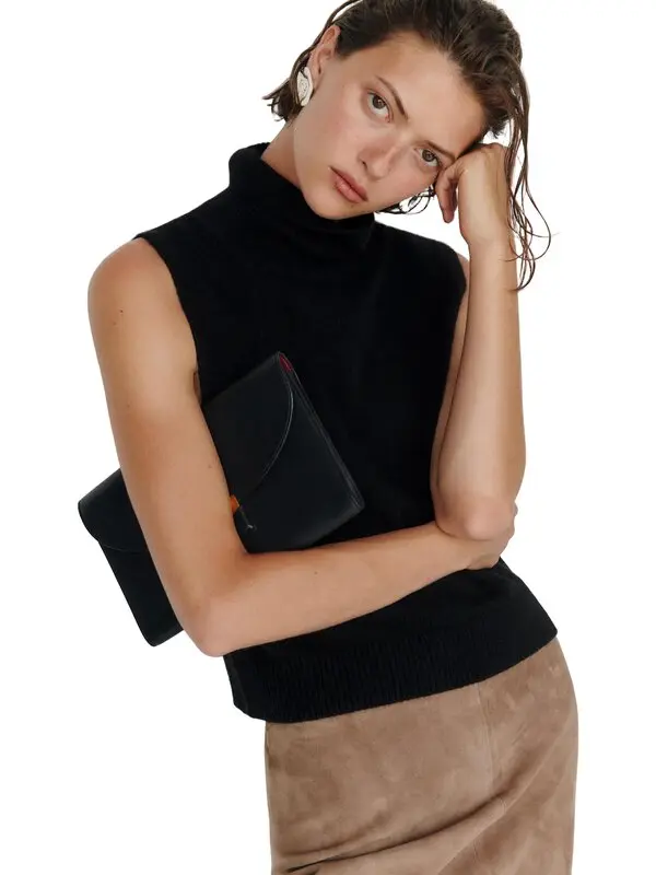 REFORMATION Flora Cashmere Sleeveless Turtleneck - Black