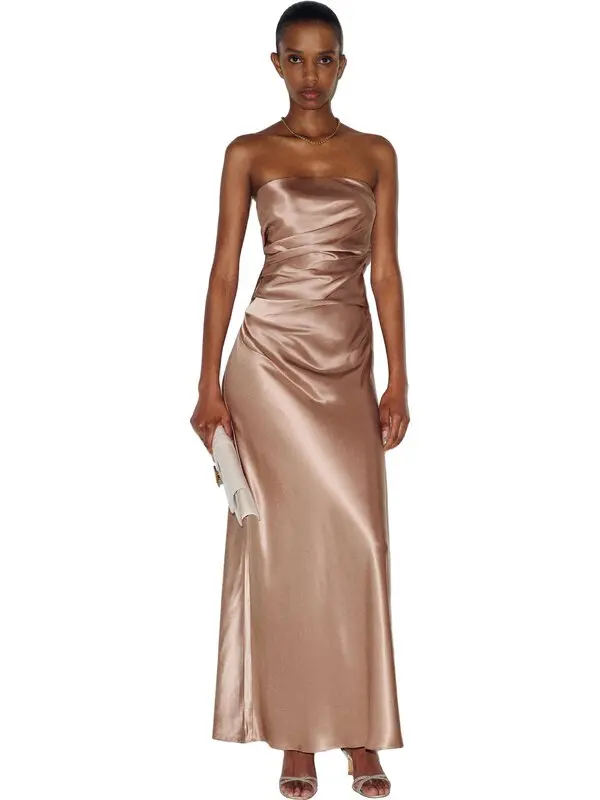 REFORMATION Meshea Silk Strapless Maxi Dress - Brown