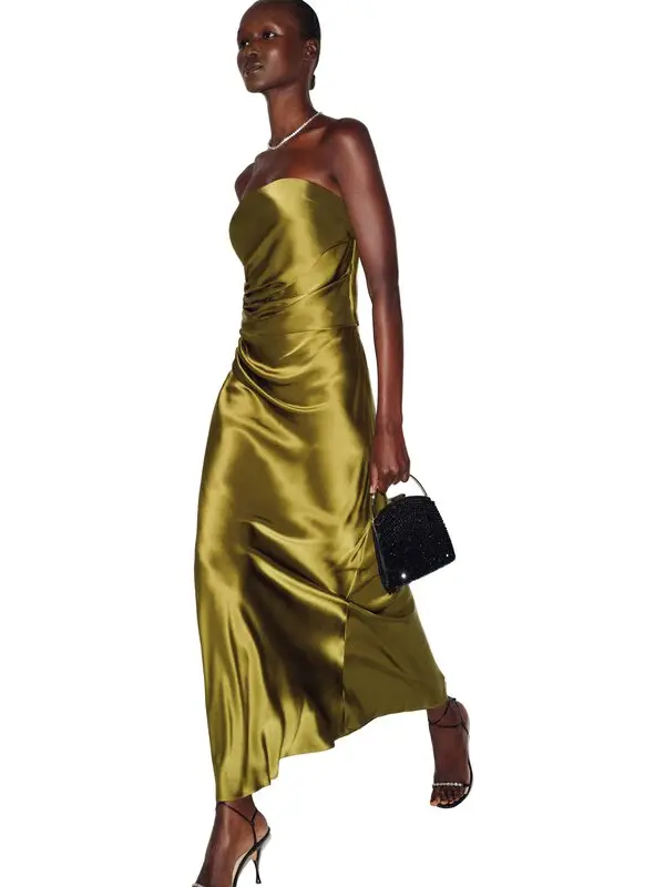 REFORMATION Meshea Silk Dress - Green