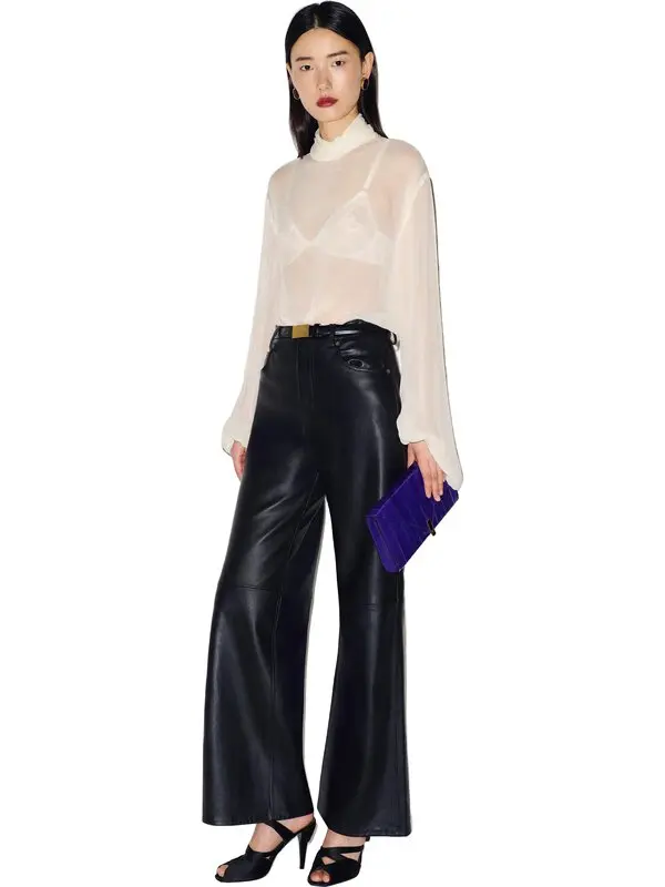 REFORMATION Velma Long Sleeve High Neck Blouse - Ivory
