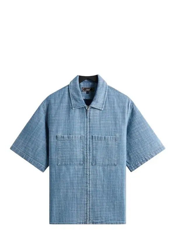 Kith Textured Indigo Paxton Zip Front Shirt - Light Indigo