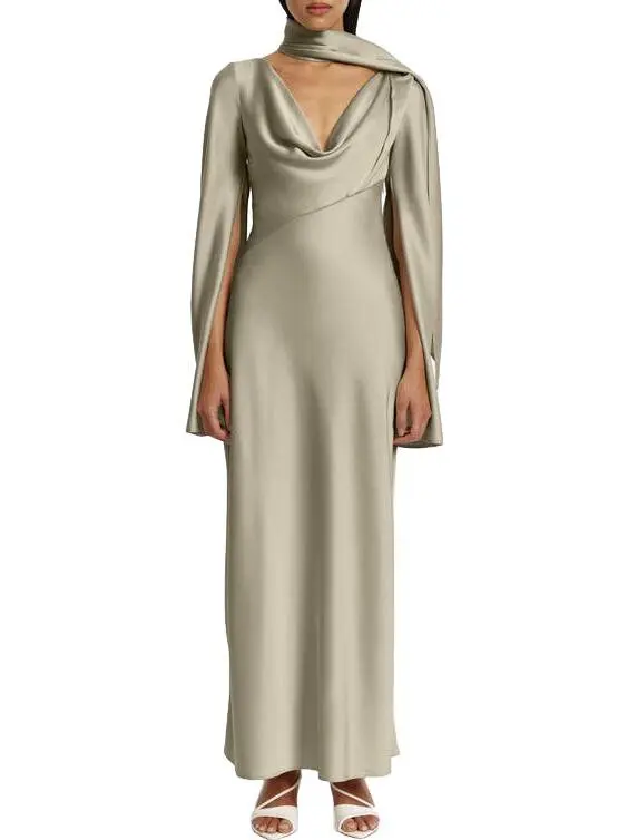 Significant Other Luka Long Sleeve Satin Gown - Willow