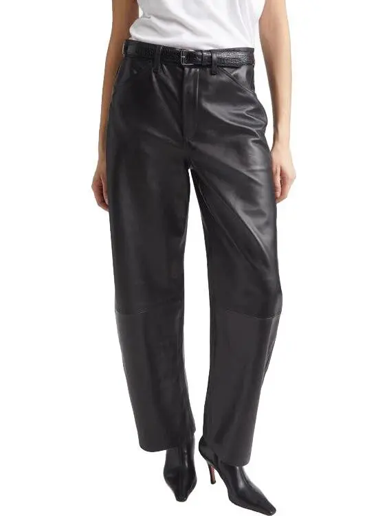 NILI LOTAN Tribeca Leather Barrel Leg Pants - Black