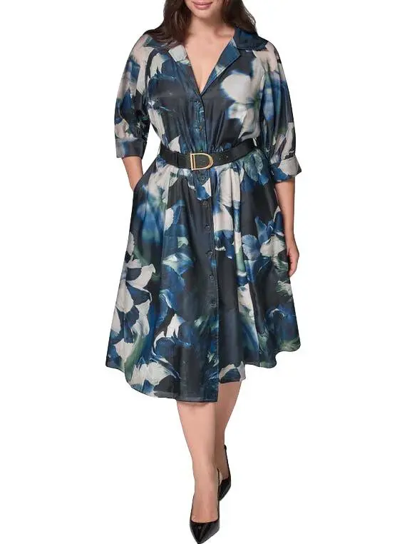 Donna Karan New York Floral Organza Shirtdress - Black Fore