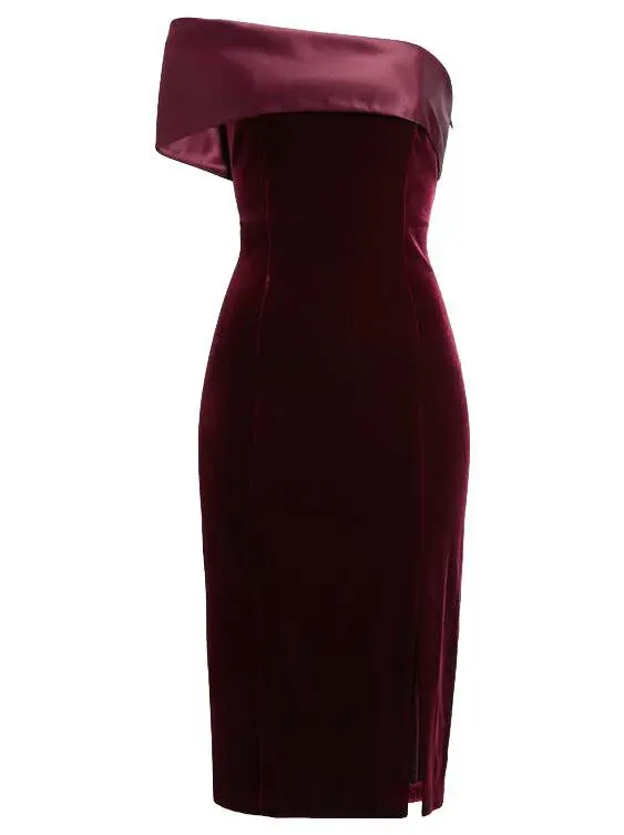 Eliza J Off-the-shoulder Velvet Midi Dress With Satin Detail - Wine