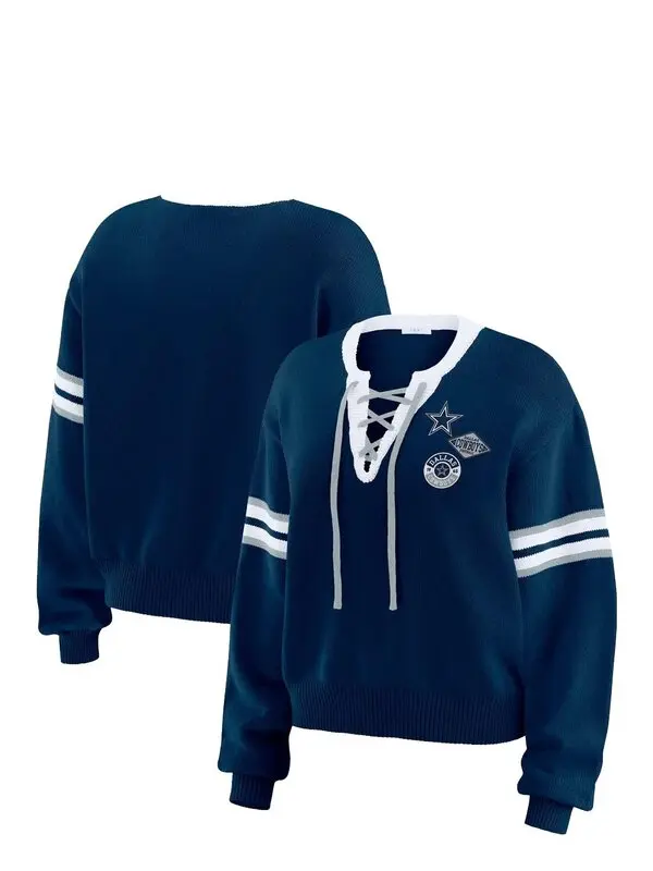WEAR BY ERIN ANDREWS Dallas Cowboys Lace-up Sweater - Navy