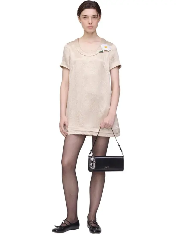 Marc Jacobs Crushed Satin Mini Dress With Daisy Brooch - Champagne
