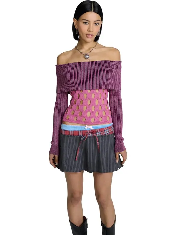 Marc Jacobs Off-the-shoulder Knit Top With Cut-outs And Folded Neckline - Pink