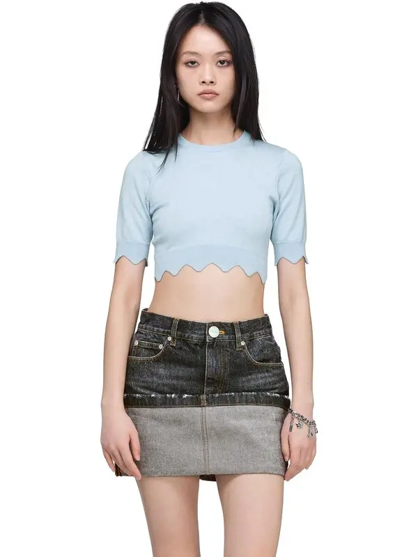 Marc Jacobs Scallop Daisy Crop Sweater - Blue Mist