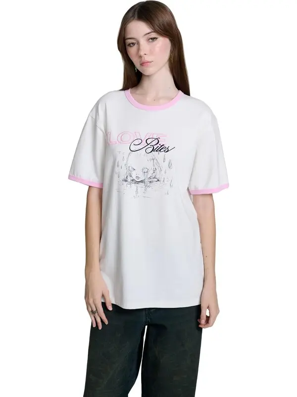 Marc Jacobs Love Bites Ringer Tee - White Multi
